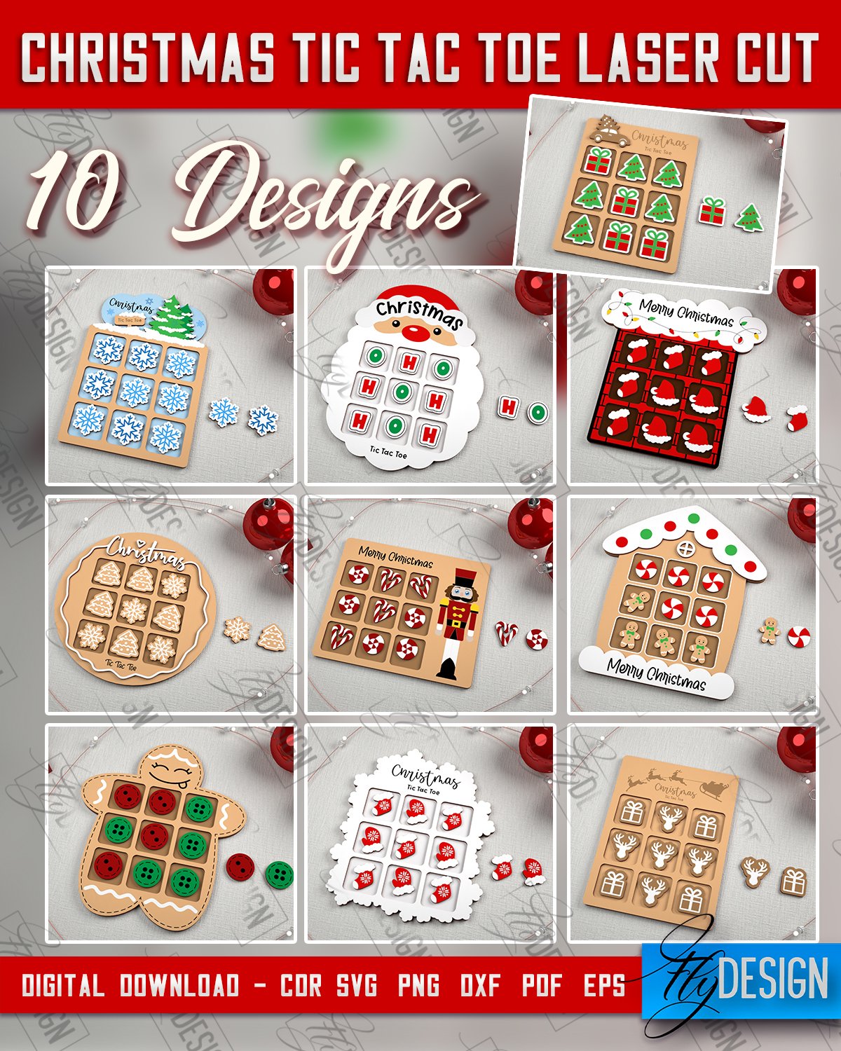 Christmas Tic Tac Toe Lasercut Bundle|Tic Tac Toe Board Game