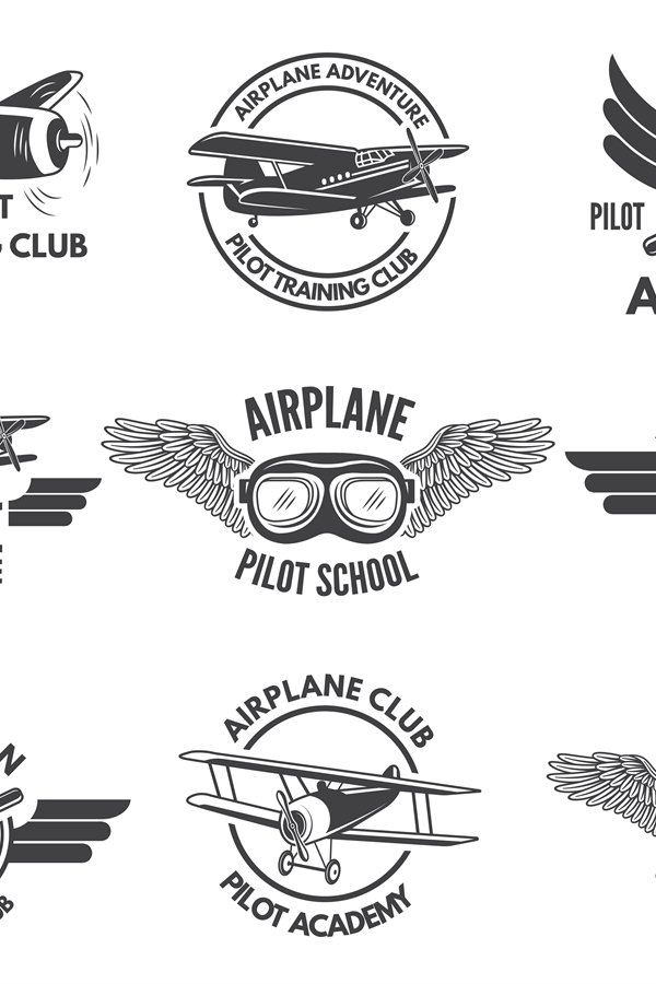 Labels design template with pictures of airplanes