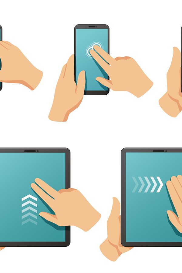 Touchscreen gestures. Hands on smartphone and tablet multi t