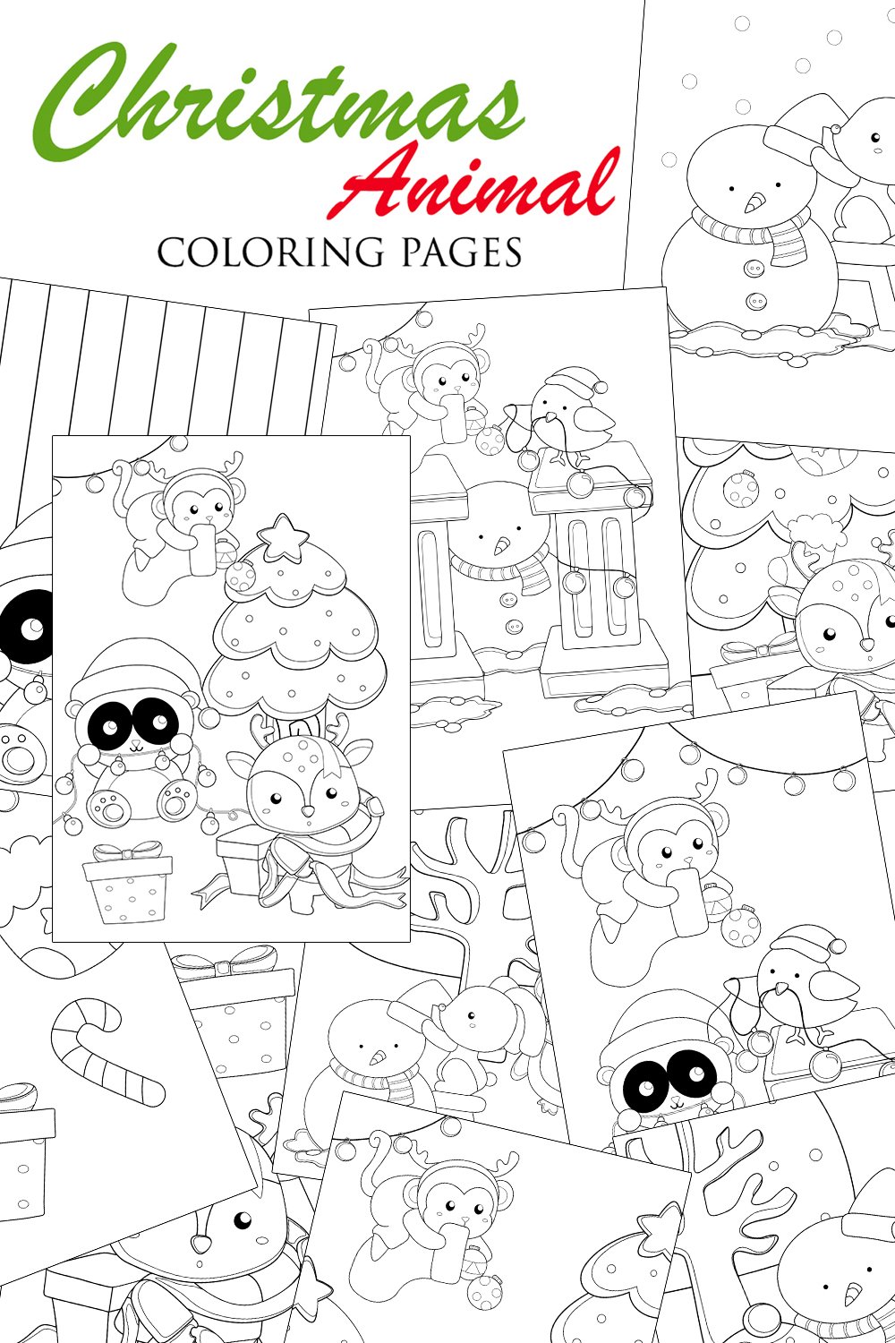 Christmas Animal Party Snowman Coloring A4 for Kids & Adult