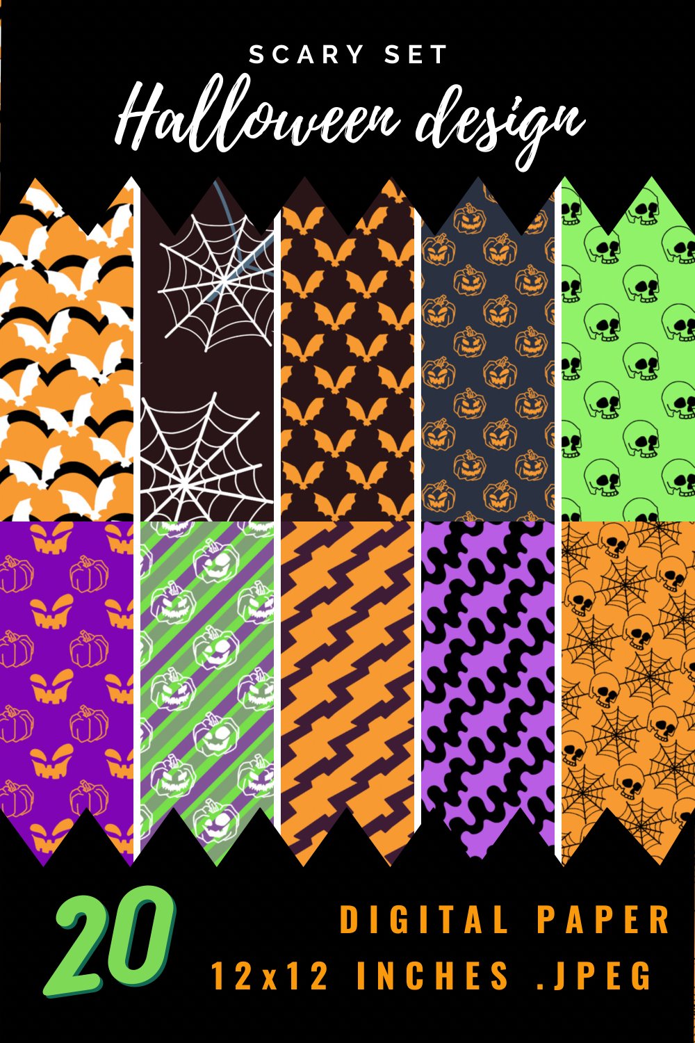 20 Halloween scary pattern digital paper 12x12 inches