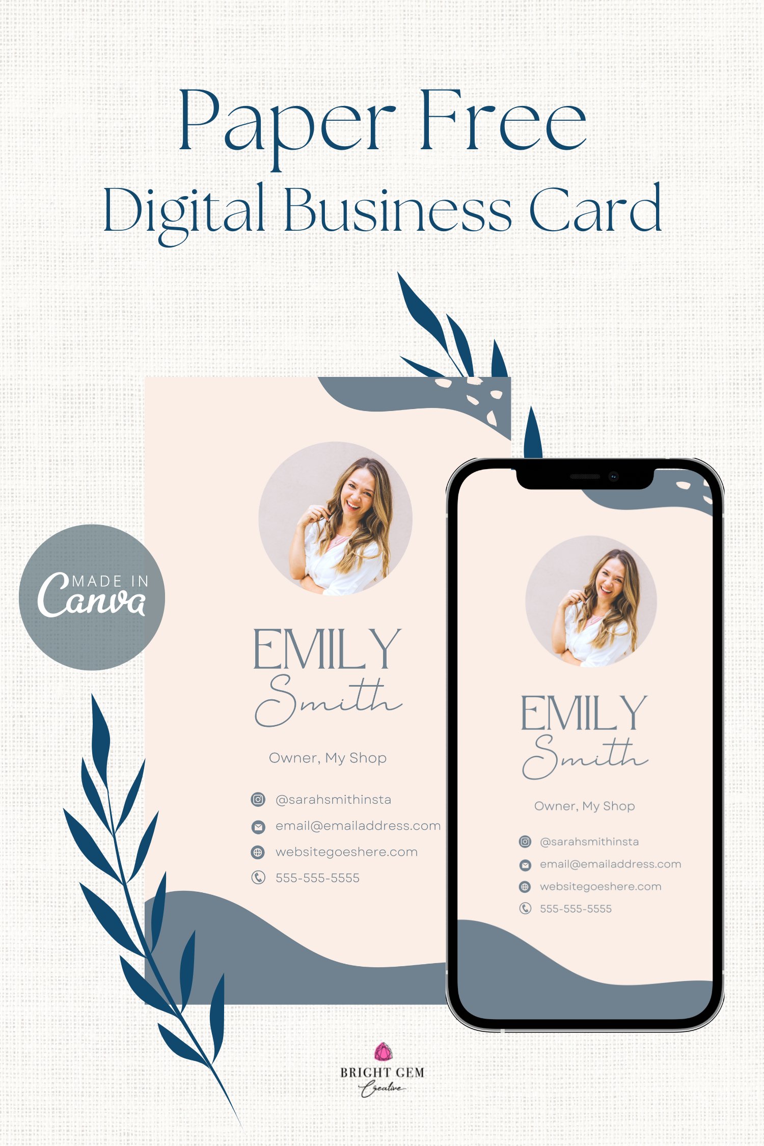 Paper Free Modern Digital Business Card Editable in Canva