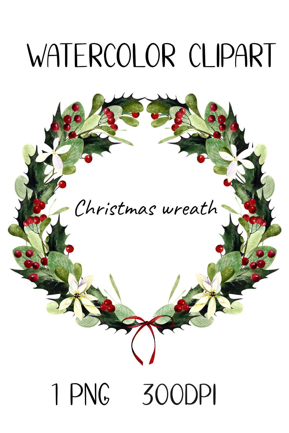 Watercolor christmas wreath clipart (1642074)