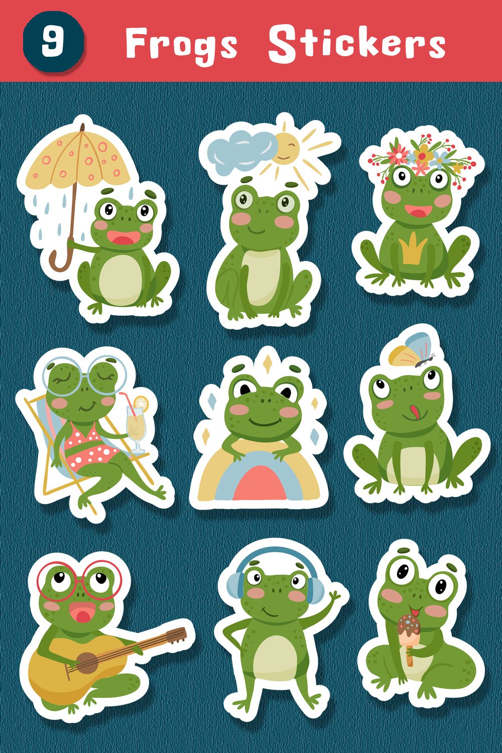 Frogs Stickers. Printable Stickers. Animal Stickers