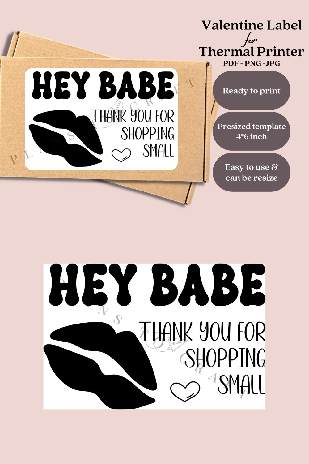 Valentine Hey Babe Thermal Printer Label Design