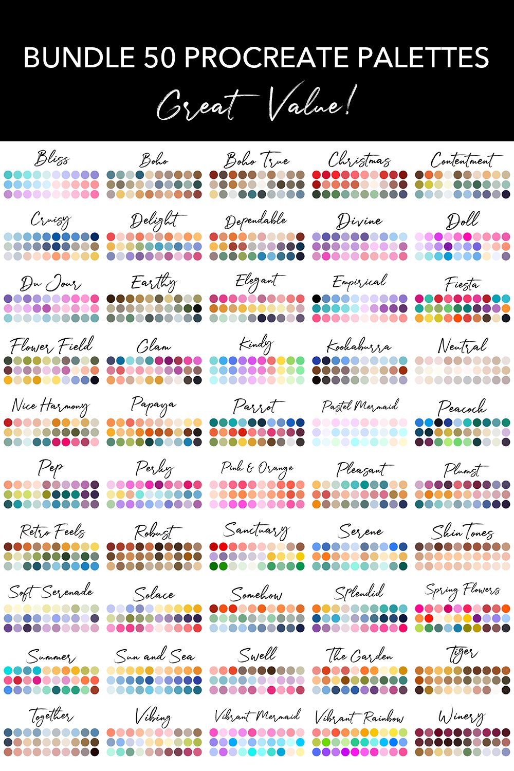 Bundle of 50 Procreate Palettes
