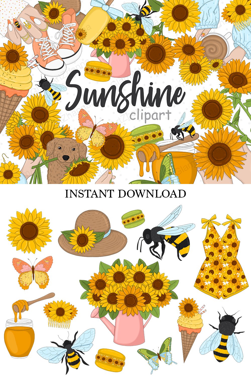 Sunflower Illustrations | Sunshine Clipart Bundle