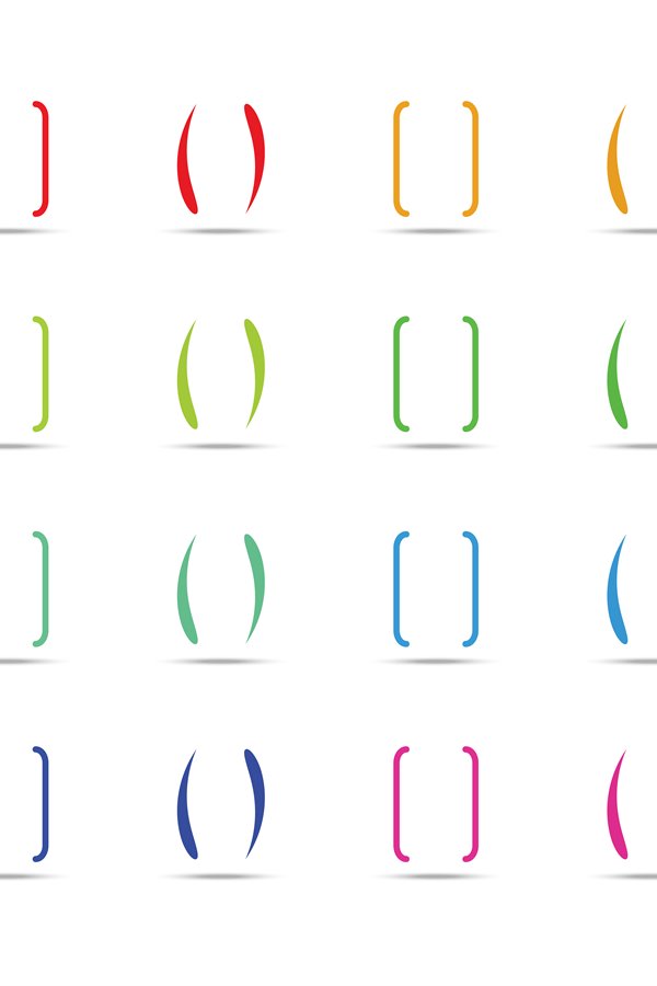 Color curly brackets, braces vector set