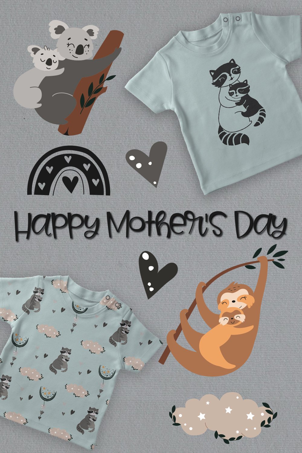 Mother and baby animal clipart. Mother's day clipart.