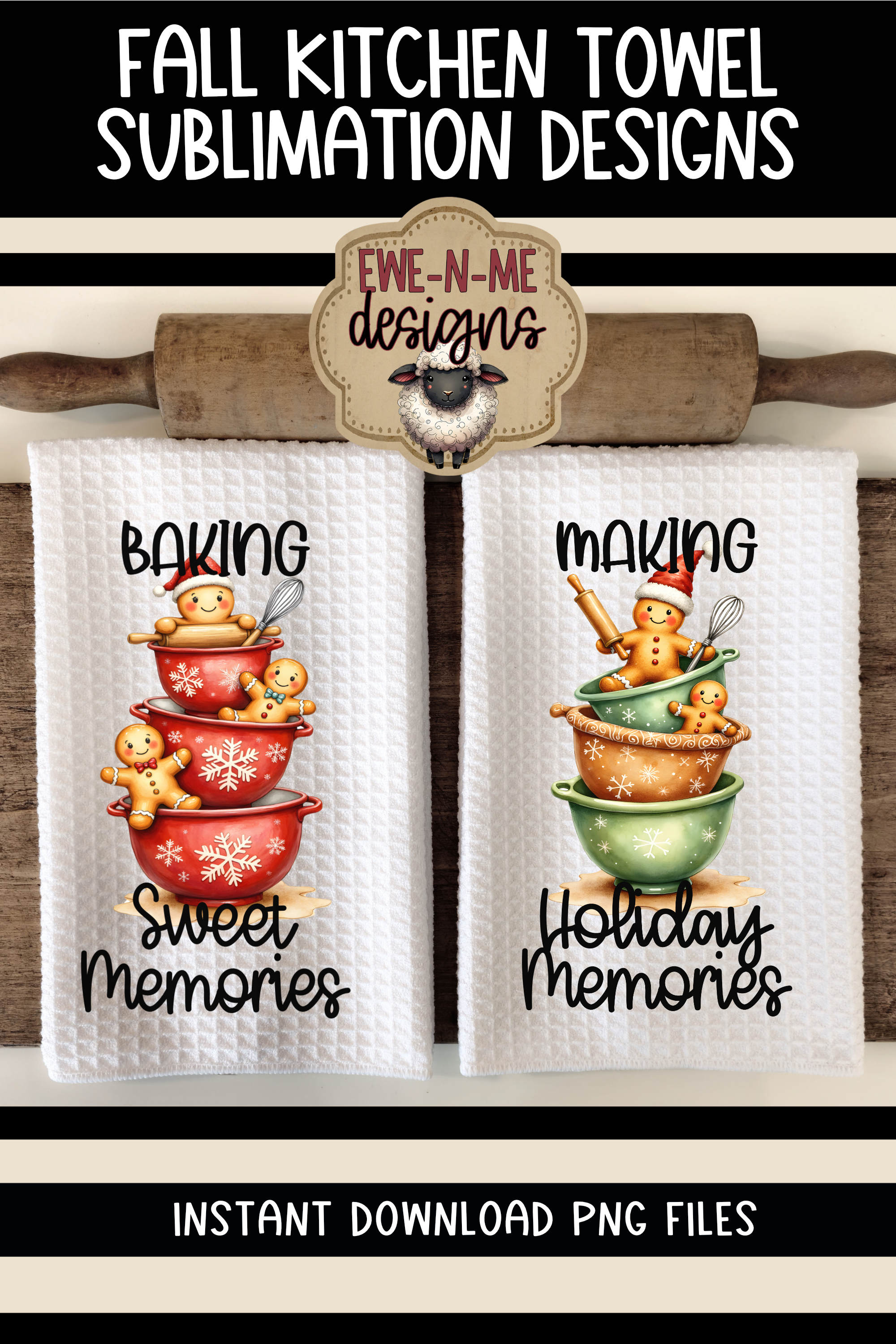 Gingerbread Mixing Bowls | Towel Sublimation PNG
