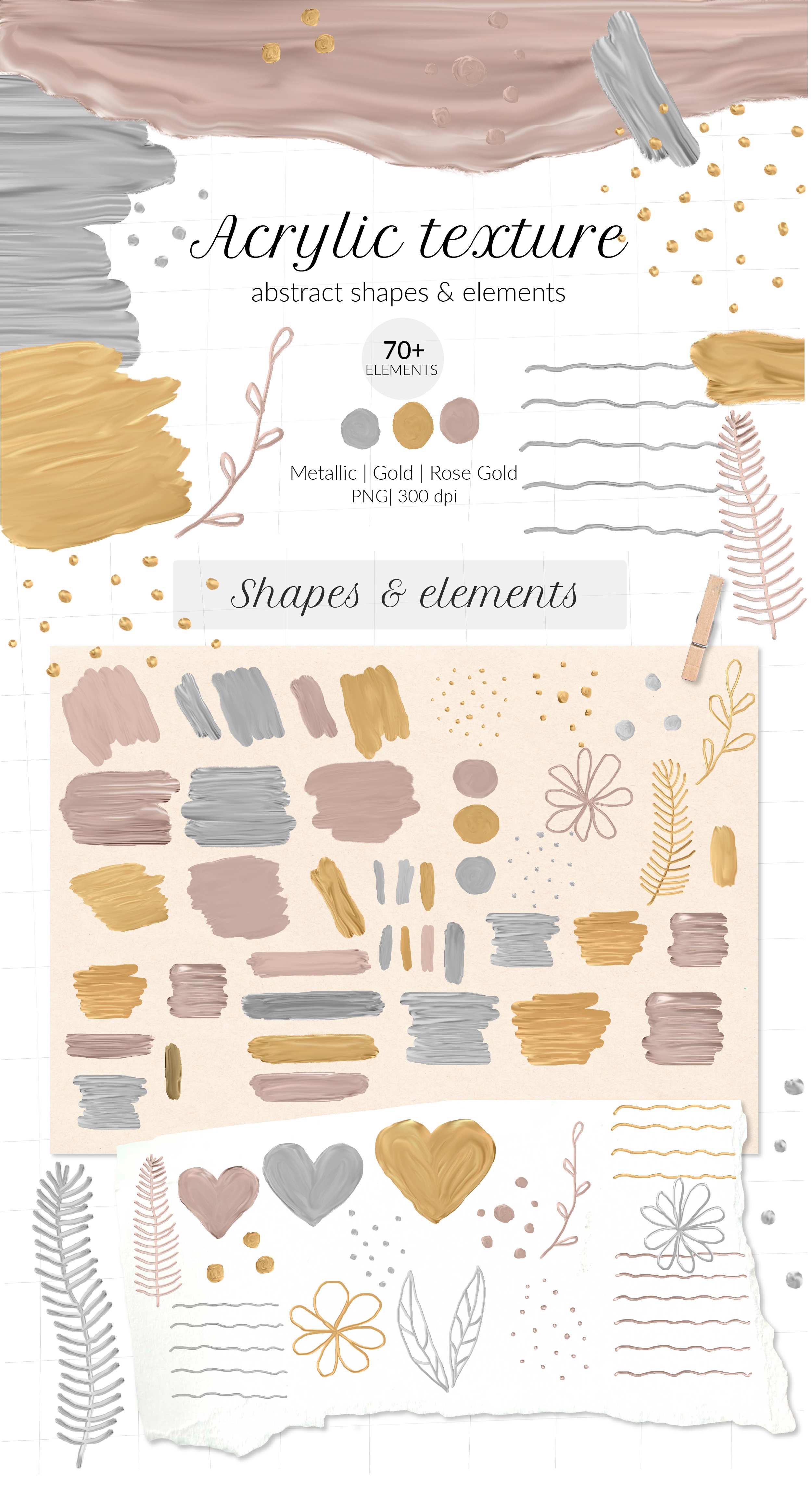 Acrylic shapes and elements, abstract composition. Textures