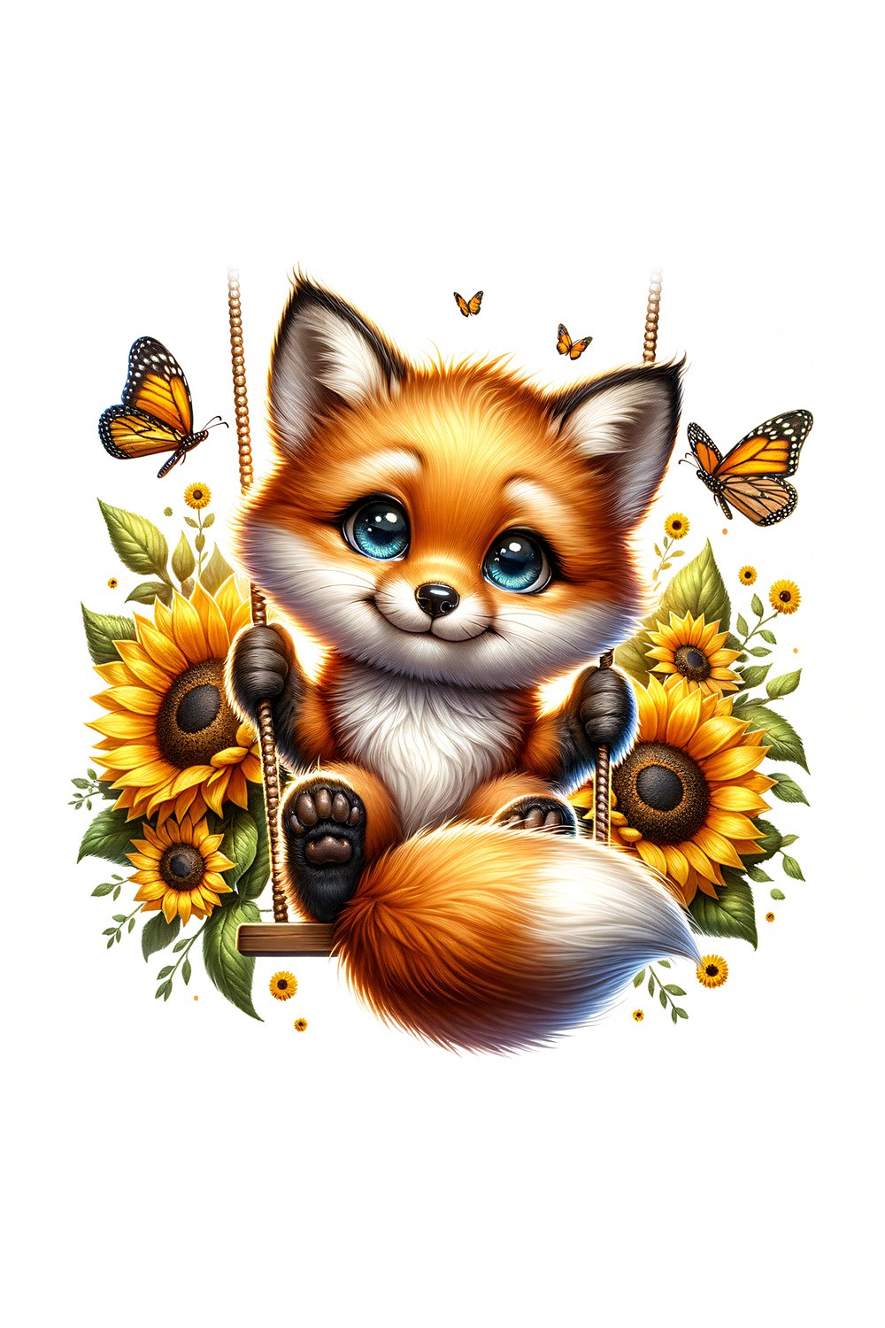 Cute Fox with Sunflowers JPG File (3550636)