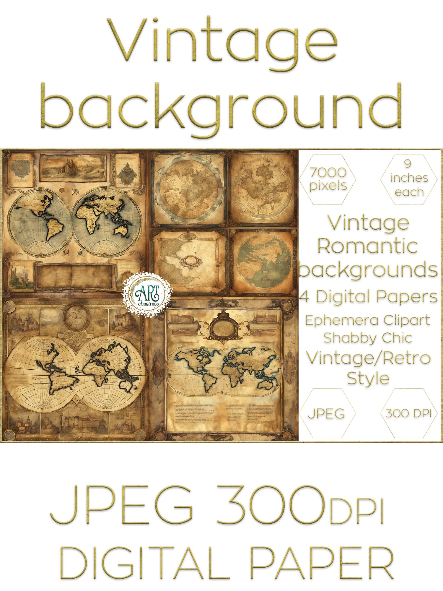 Watercolor Vintage Old Fantasy Maps Book Digital Paper Decor