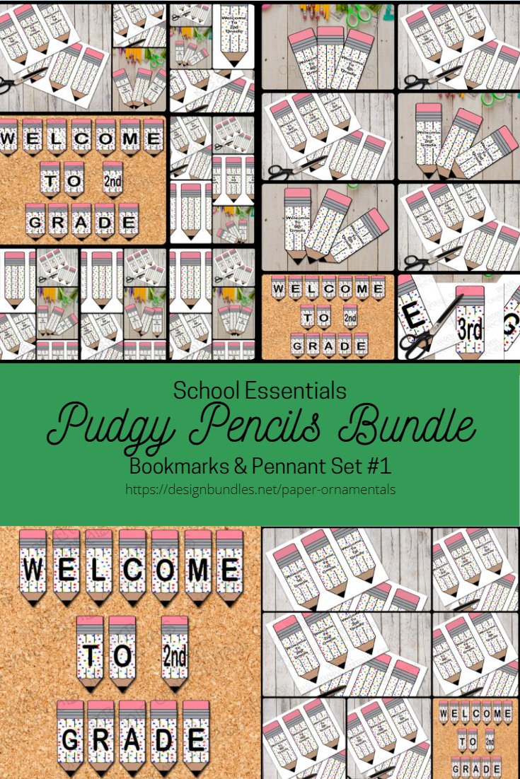 Pudgy Pencils Confetti Pattern Bookmark/Pennant Bundle