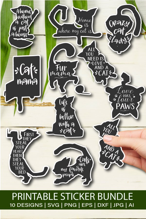 Funny Cat bundle svg / Printable Stickers for (1704011)