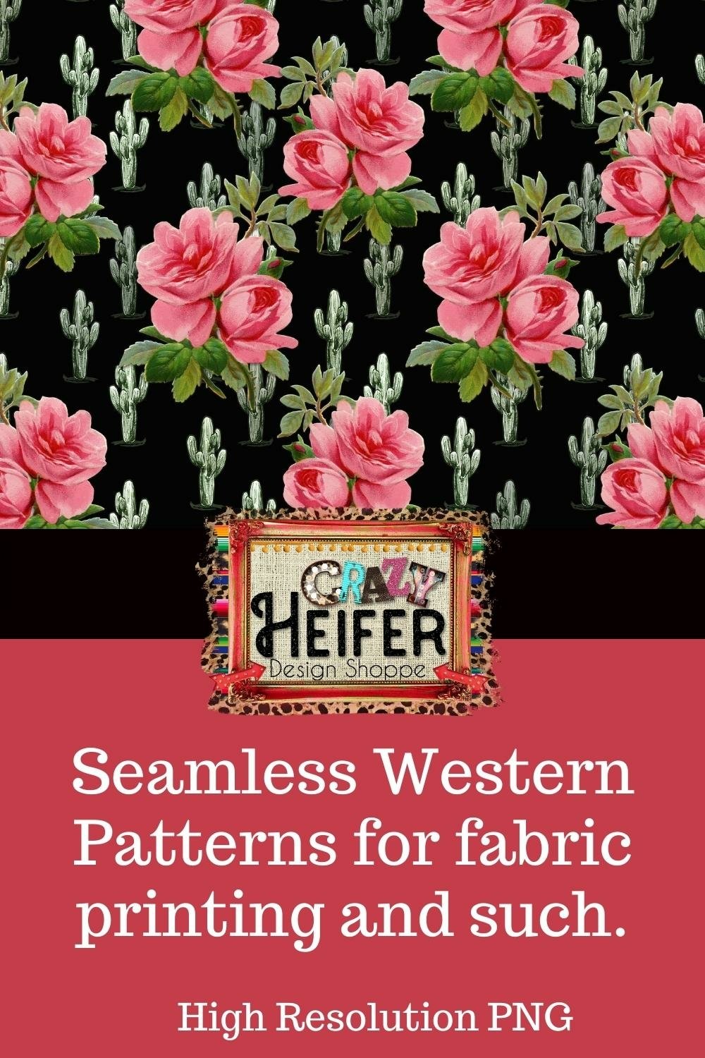 Seamless Pattern Vintage Western Cactus and Roses