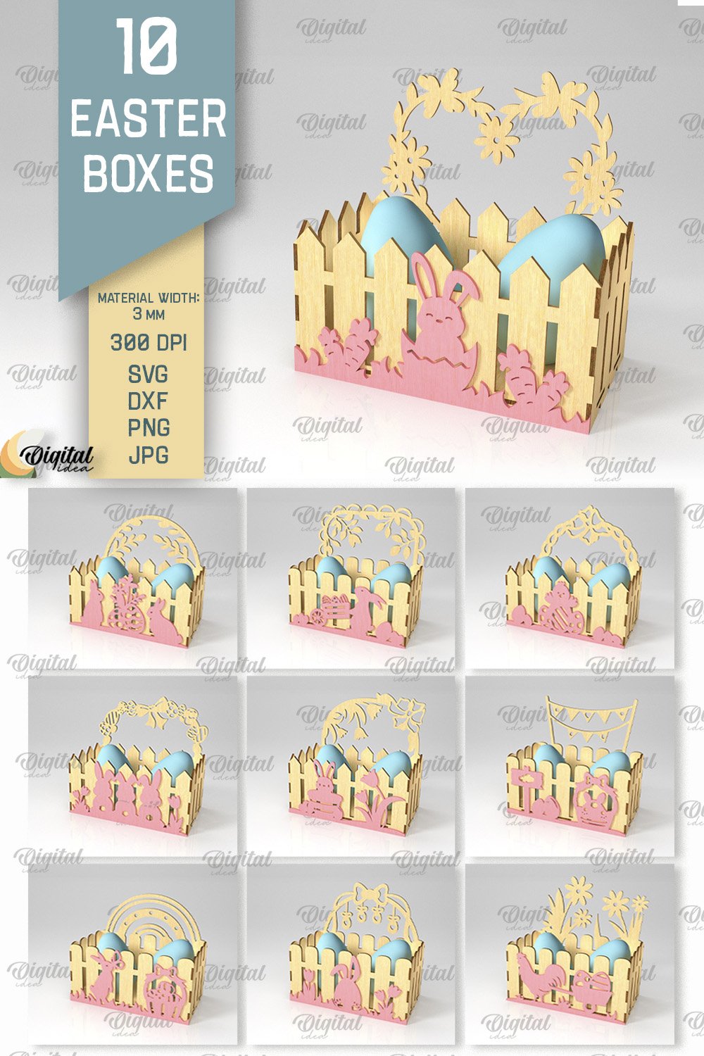 Easter Box SVG Bundle. 3D Easter Basket Laser Cut