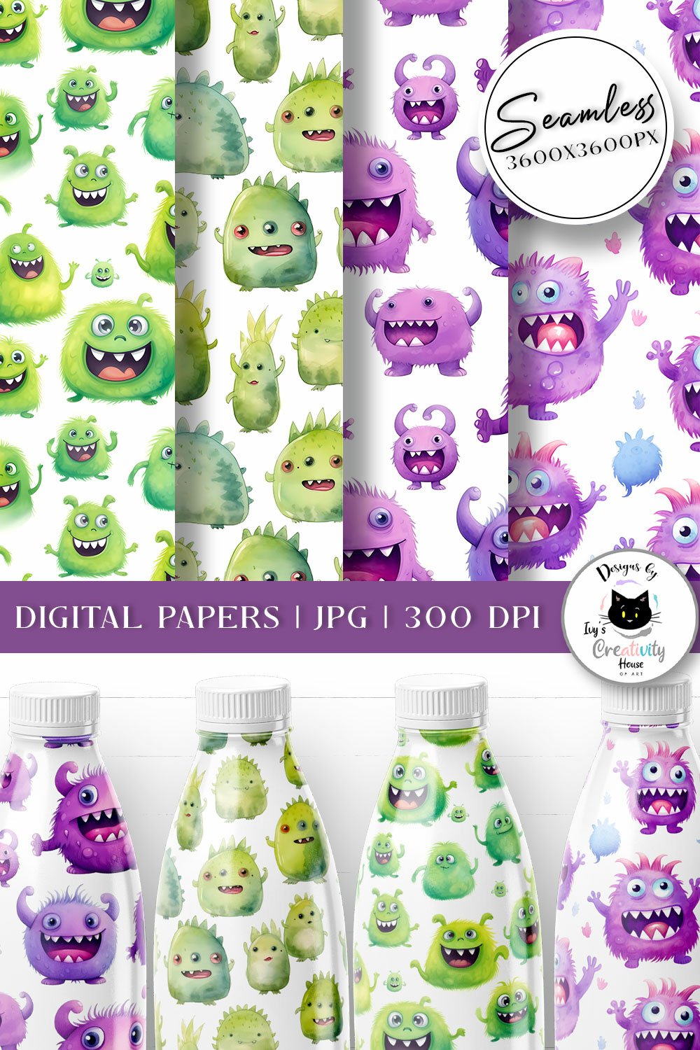 Cute Monsters Digital Papers | Seamless Halloween Patterns