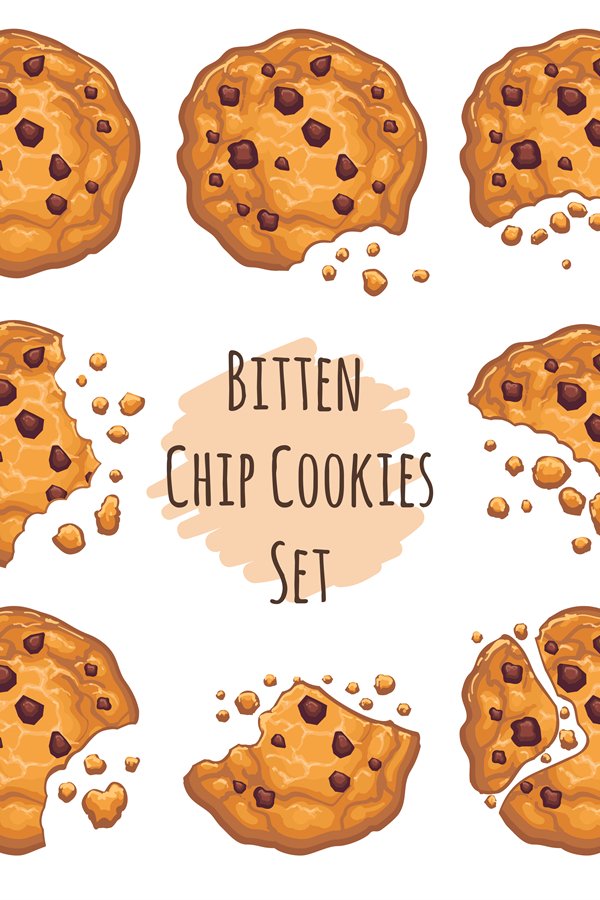 Bitten chocolate chip cookies set