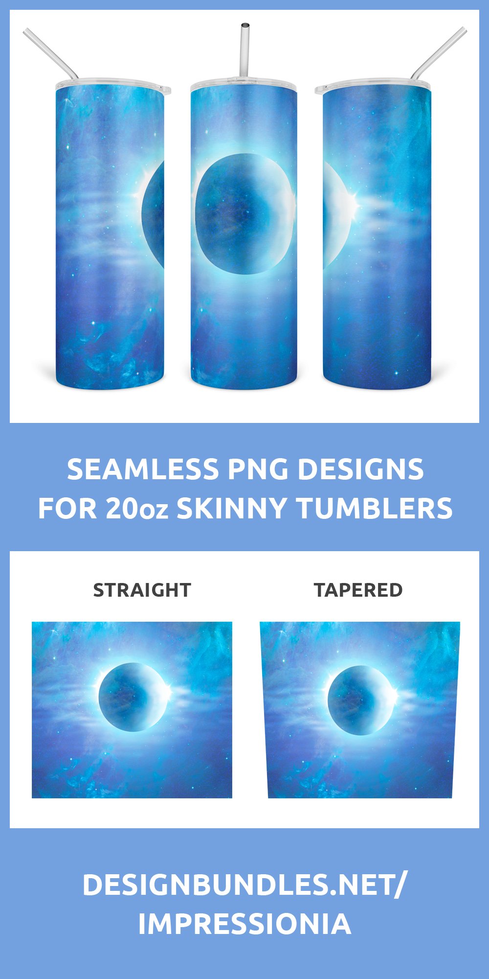 Blue Planet Tumbler PNG Wrap, Uranus Tumbler, Blue Moon Cup