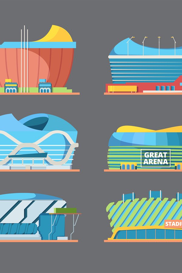 Stadium building. Exterior of sport arena field modern inter