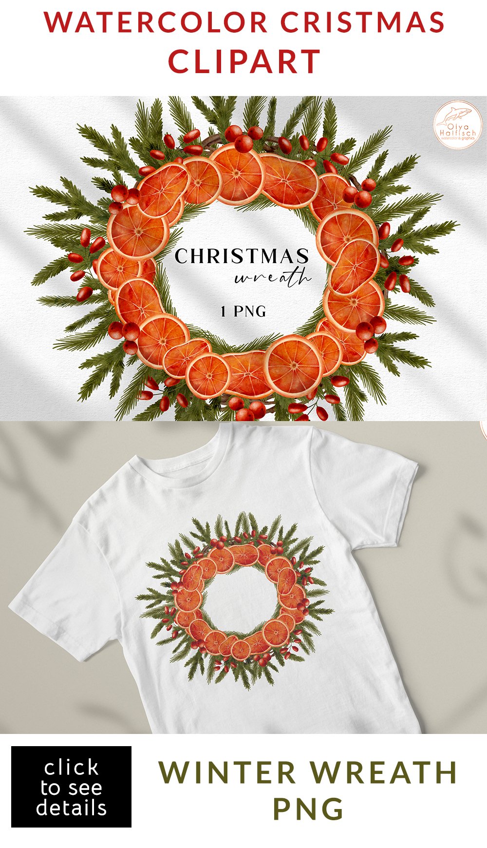 Christmas Wreath Watercolor Clipart