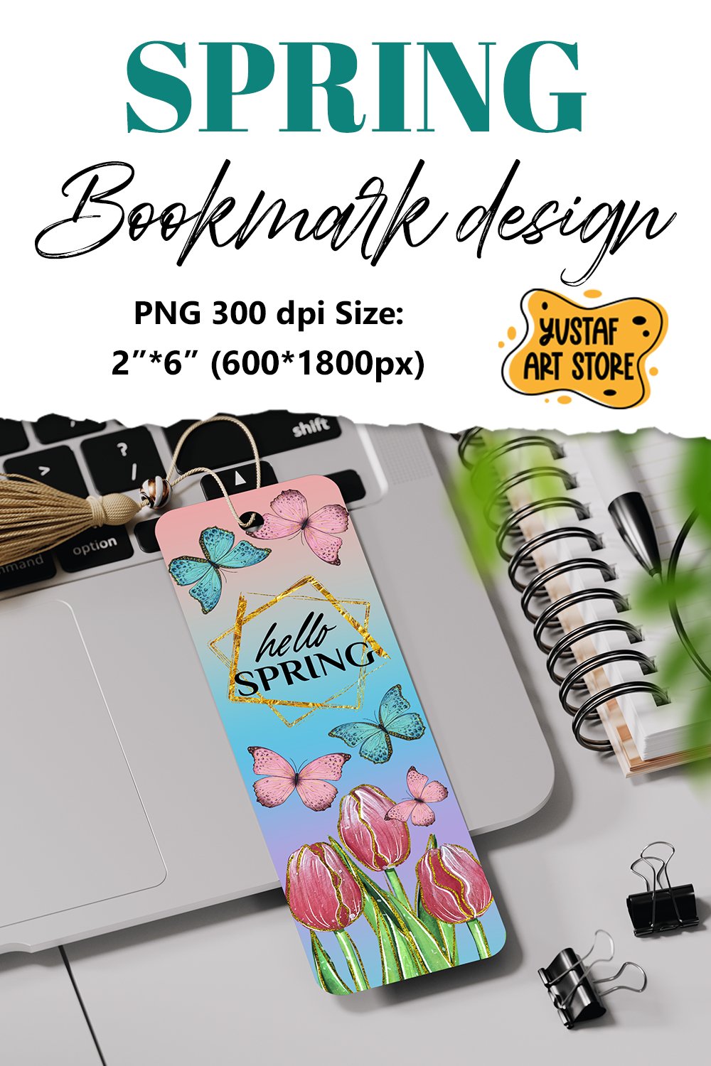 Spring Bookmark printable. Butterfly and flowers bookmark