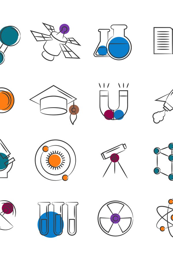 Science line icons collection with colorful details