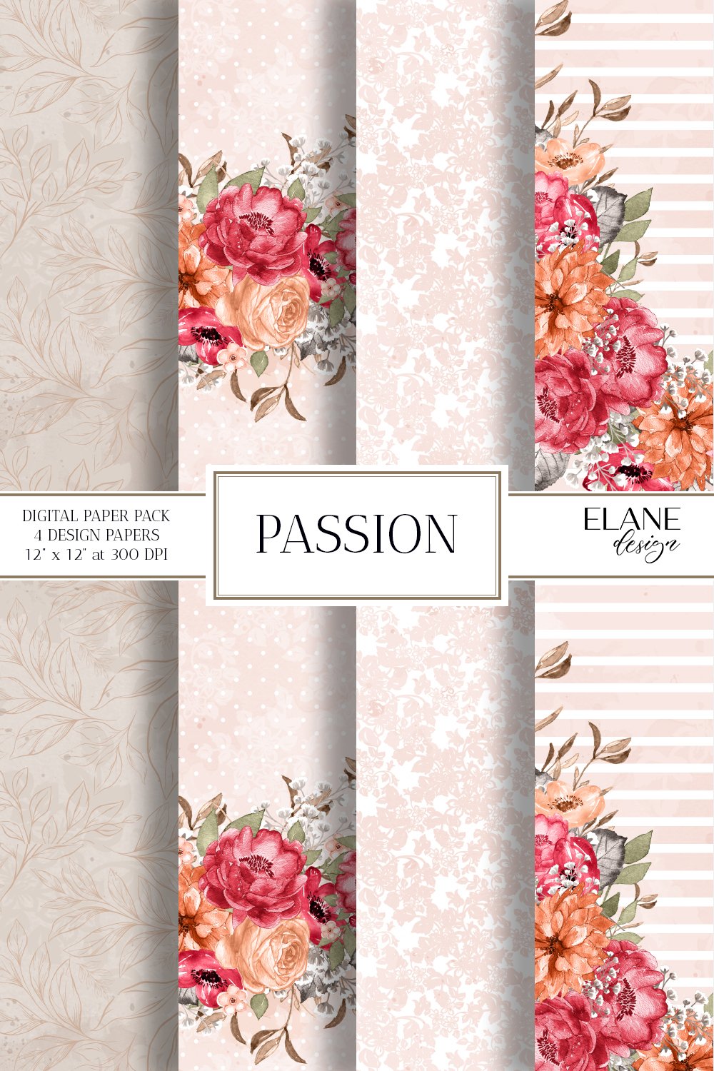 Floral Digital Paper, Red Purple Orange Flowers (4947802)