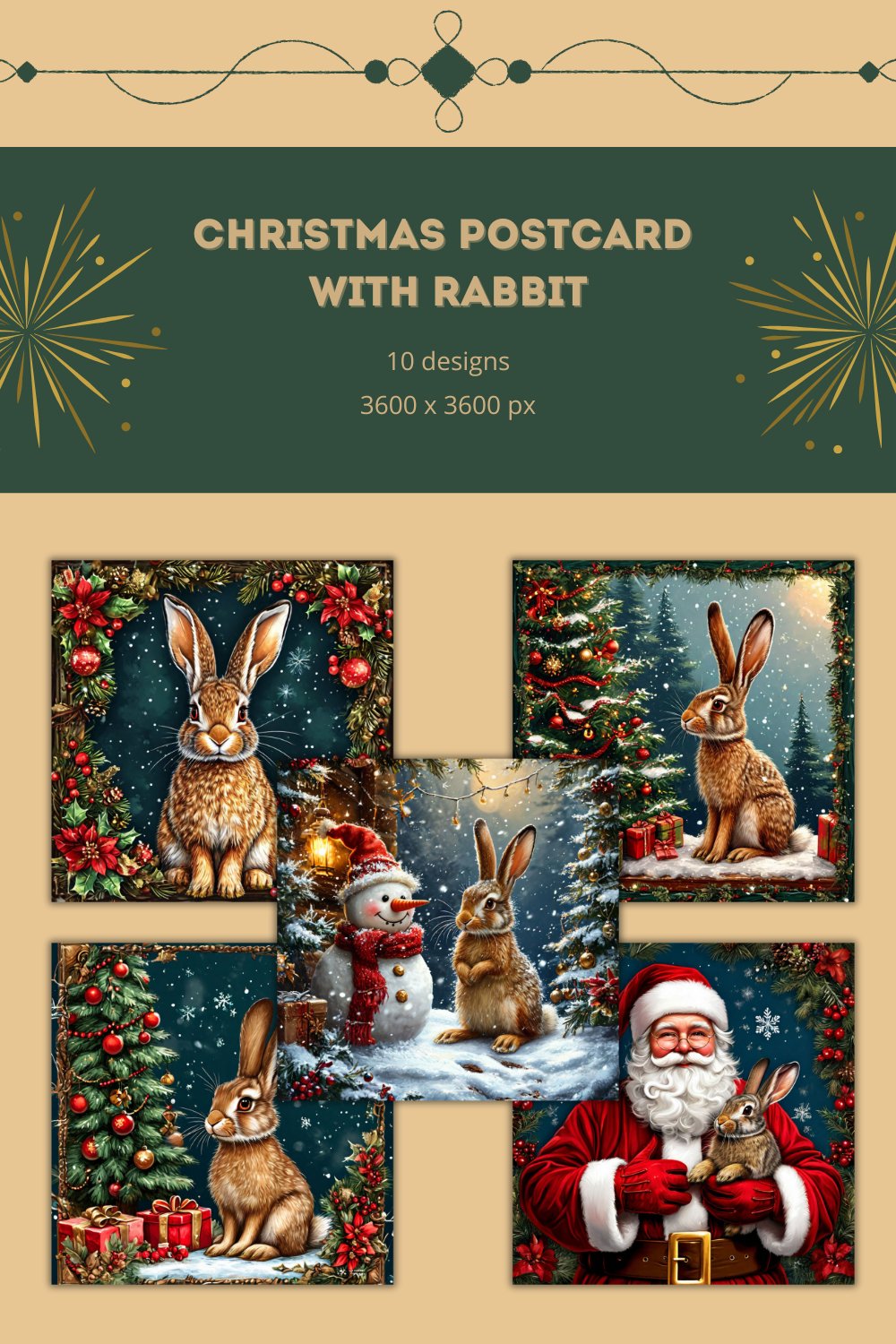 Christmas Postcards with rabbits
