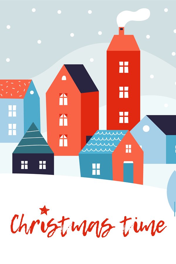 Winter simple landscape. Snowy christmas panorama with cute