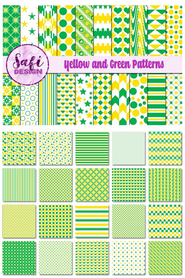 Yellow and Green Patterned Digital Papers