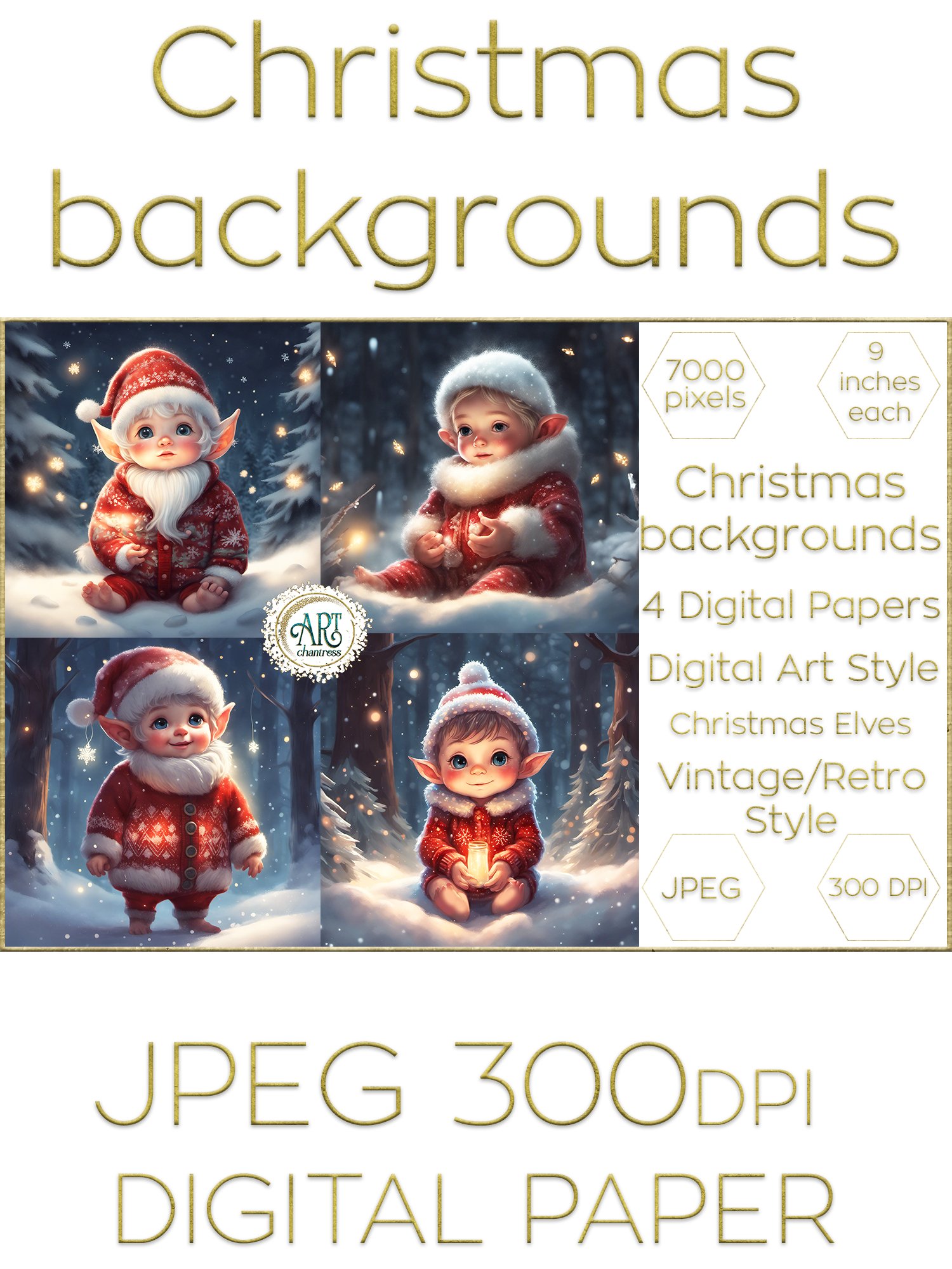 Christmas Cute Elf digital paper elves background (2932263)