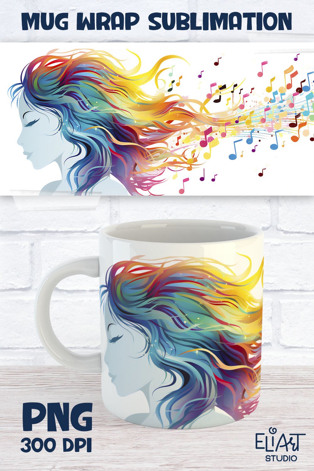 Music Notes Mug Sublimation | Music Girl Full Mug Wrap