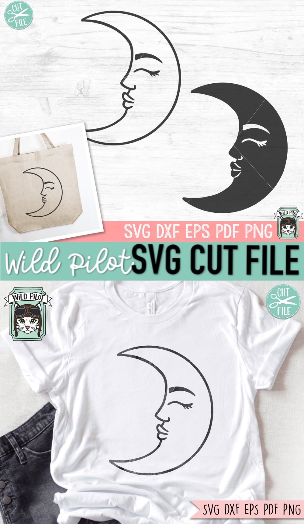 Moon SVG, Crescent Moon PNG, Moon Face SVG, Man in the Moon