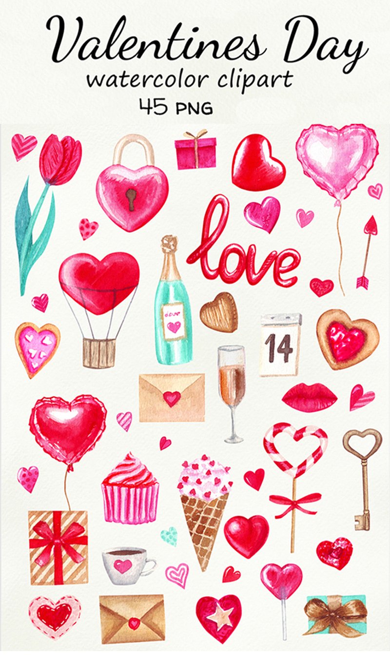 Valentines Day clipart - heart clipart. Watercolor png files