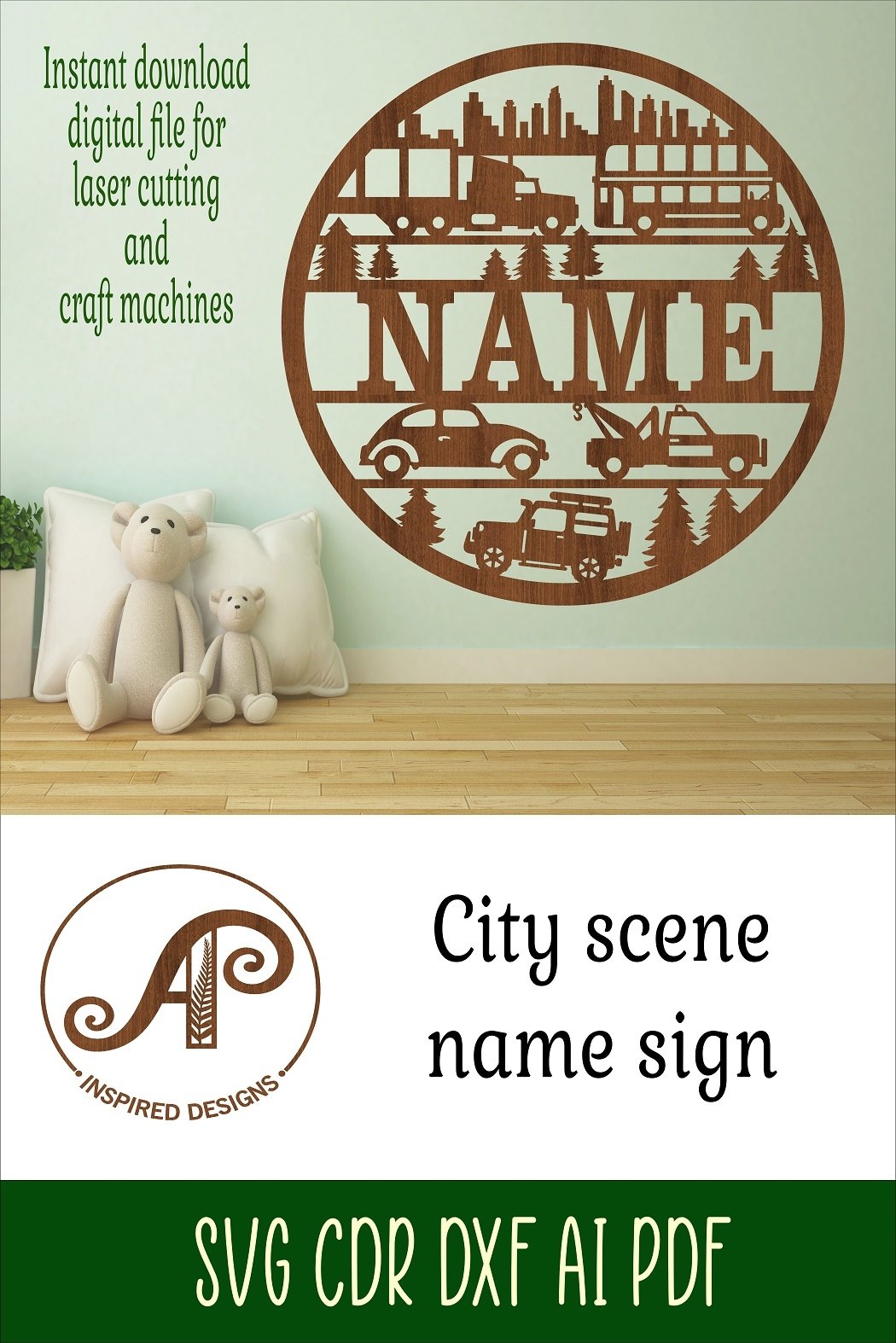 Cars and trucks name sign svg laser cut template