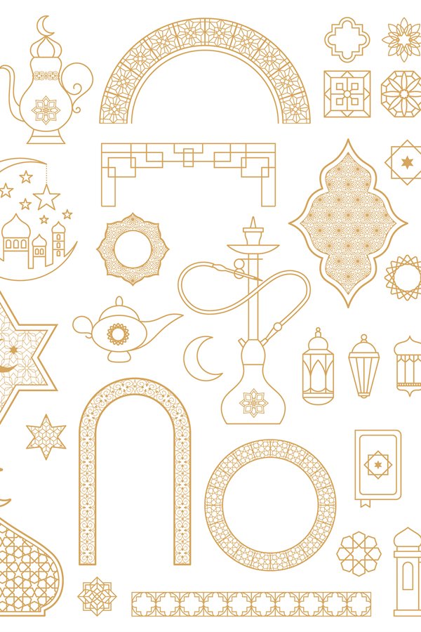 Traditional arabic muslim oriental gold decorative elements.