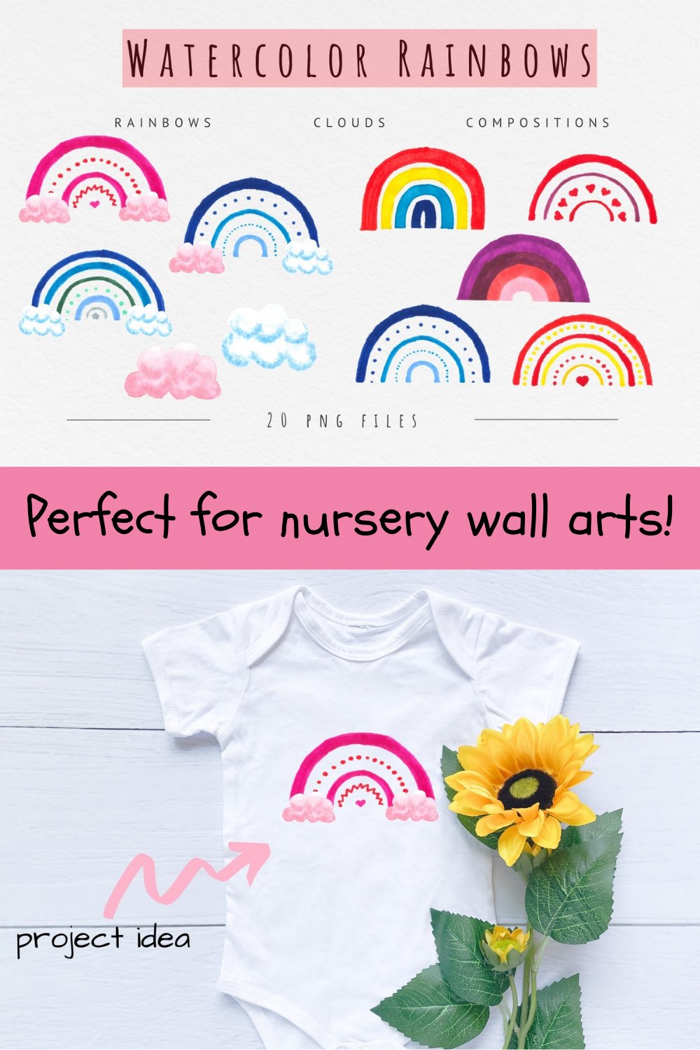 Nursery Rainbows Clipart, Nursery Prints