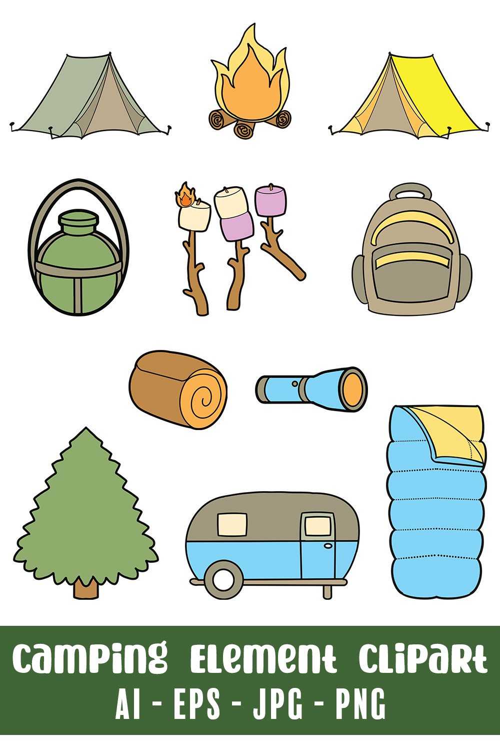 Camping Element Clipart for scrapbooking | 11 Variations
