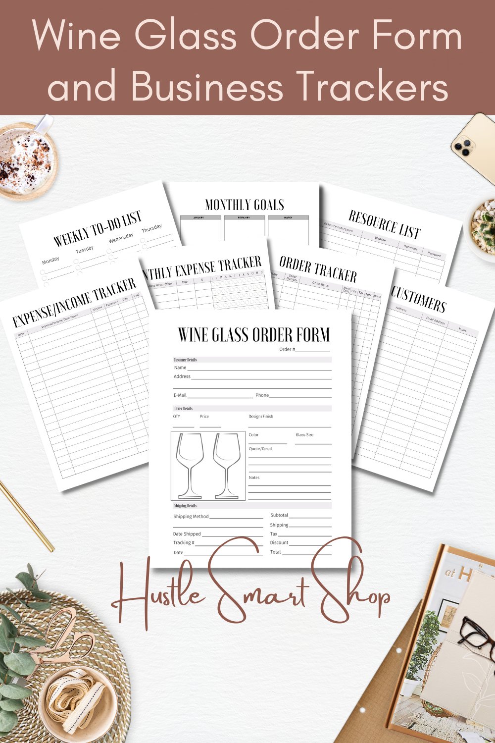 Wine Glass Customer Order Form PDF Bundle Planner Printables