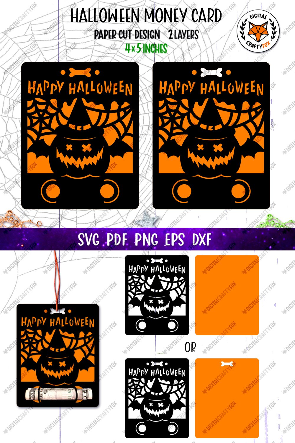 Halloween Pumpkin Money Card, Money Holder Template SVG