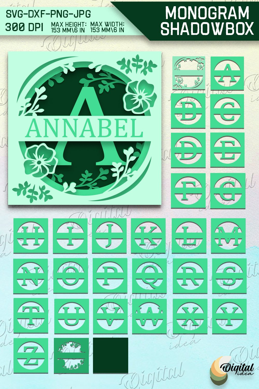 Shadow Box Alphabet Paper Bundle. 3D Layered (3119149)