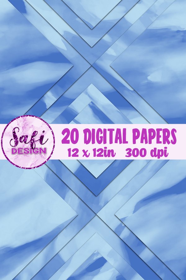 Digital Paper - Sky Blue Watercolour Backgrounds