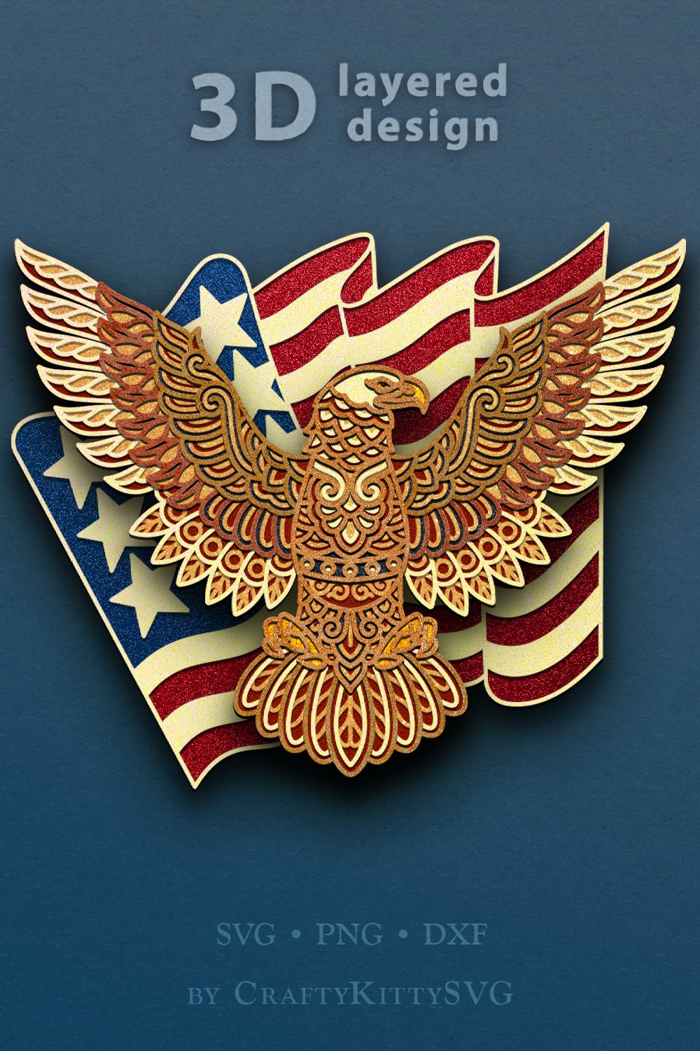 4th of July SVG, Patriotic Eagle SVG, 3D layered (2539563)