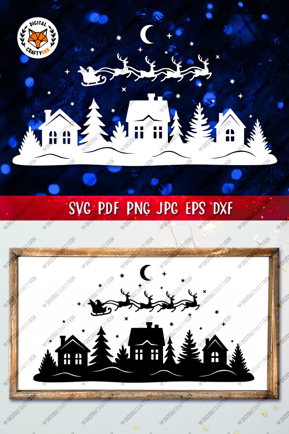 Santa Claus Sleigh SVG, Santa Fly Silhouette SVG