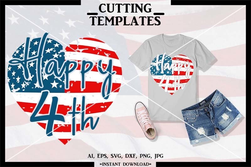 Happy 4th SVG, Distressed, Silhouette, Cricut, Cameo, DXF