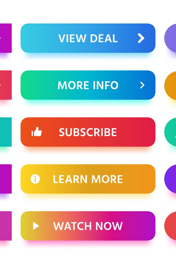 Material design button. Modern colorful gradients, vivid col