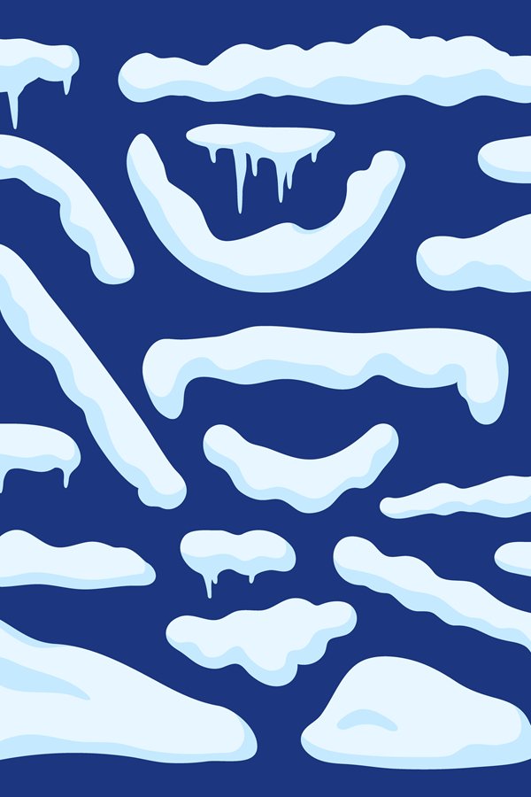 Cartoon snowdrifts. Winter snow piles, drifts, window and ro