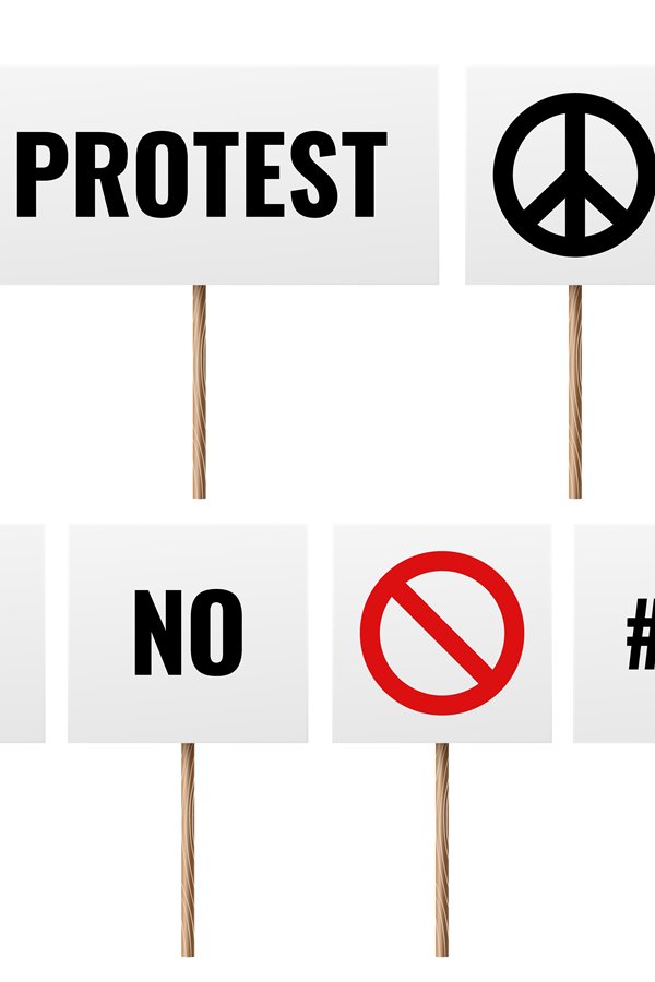 Protest posters. Realistic banners of protester people on po (1468429 ...